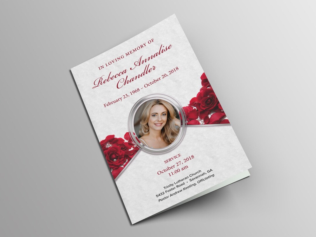 Roses & Pearls Funeral Program Template | Apple Pages | MS Word ...