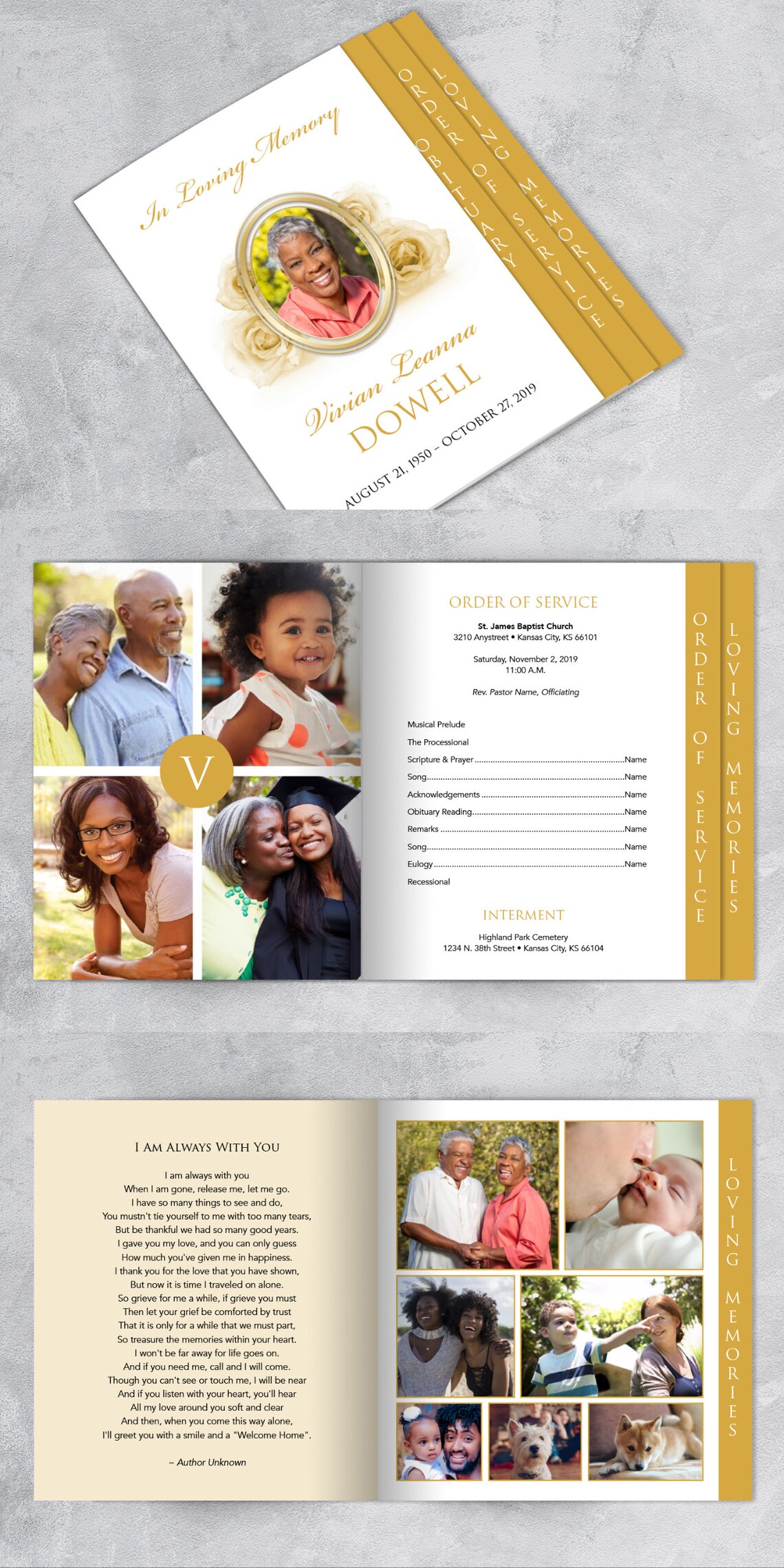 Gold & White Floral Funeral Program Template Graduated Fold - Etsy