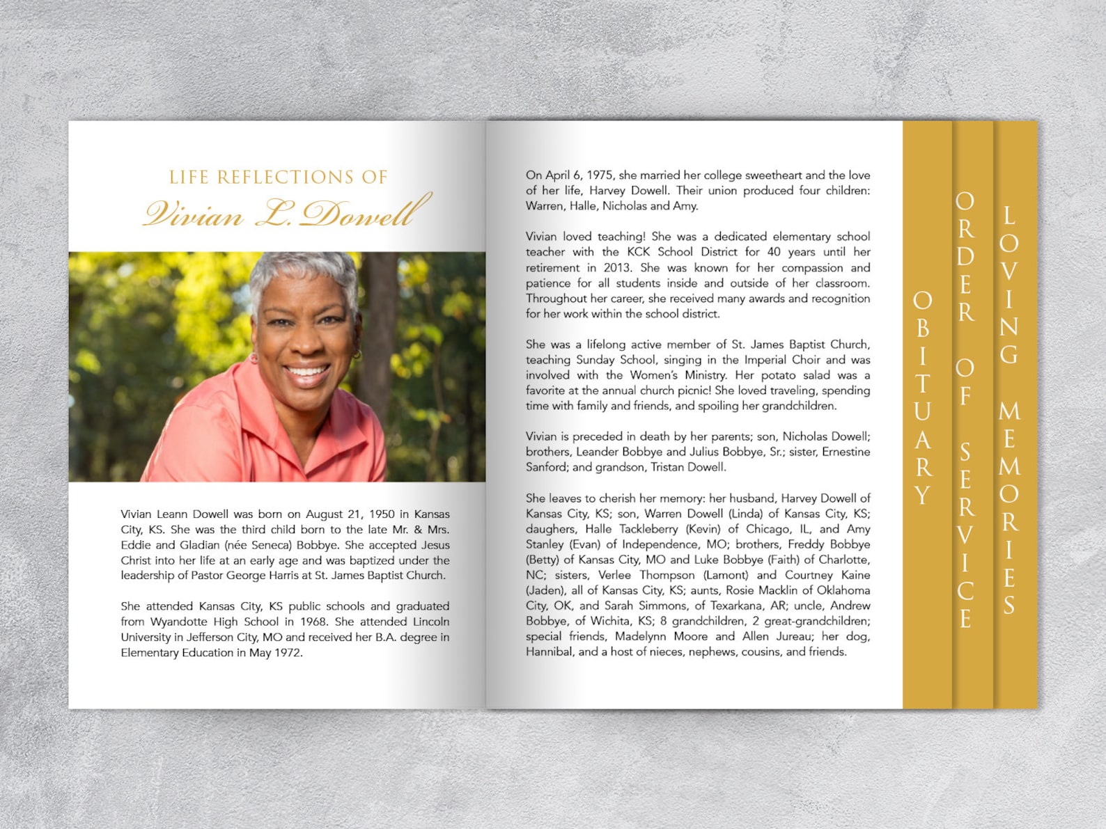 Gold & White Floral Funeral Program Template: Graduated Fold, 8-pages ...