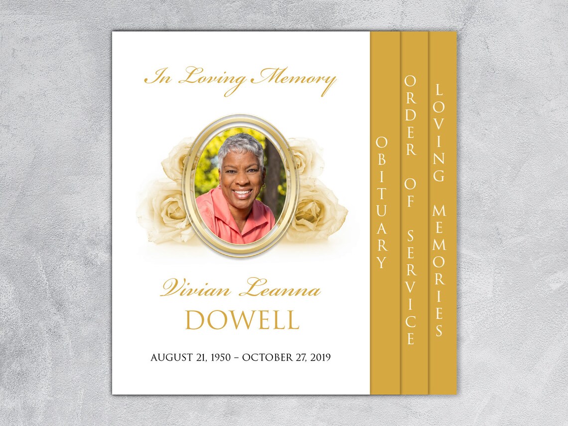 Gold & White Floral Funeral Program Template Graduated Fold - Etsy
