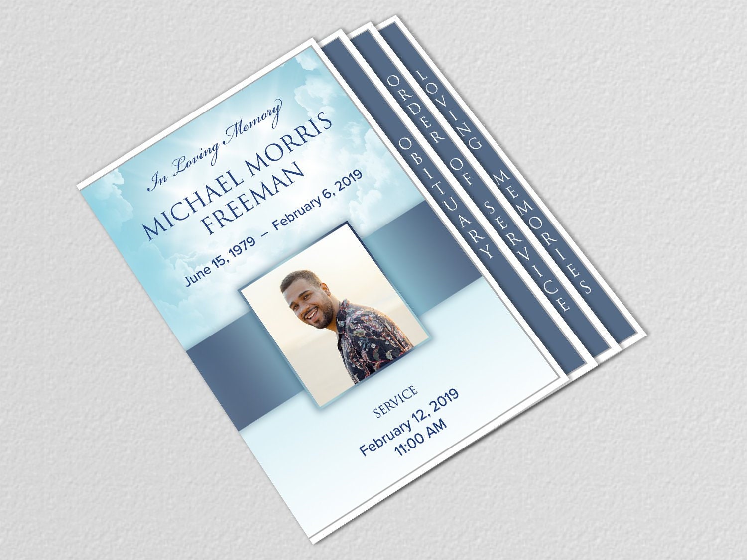 Blue Clouds Graduated Fold Funeral Program Template Apple | Etsy Canada