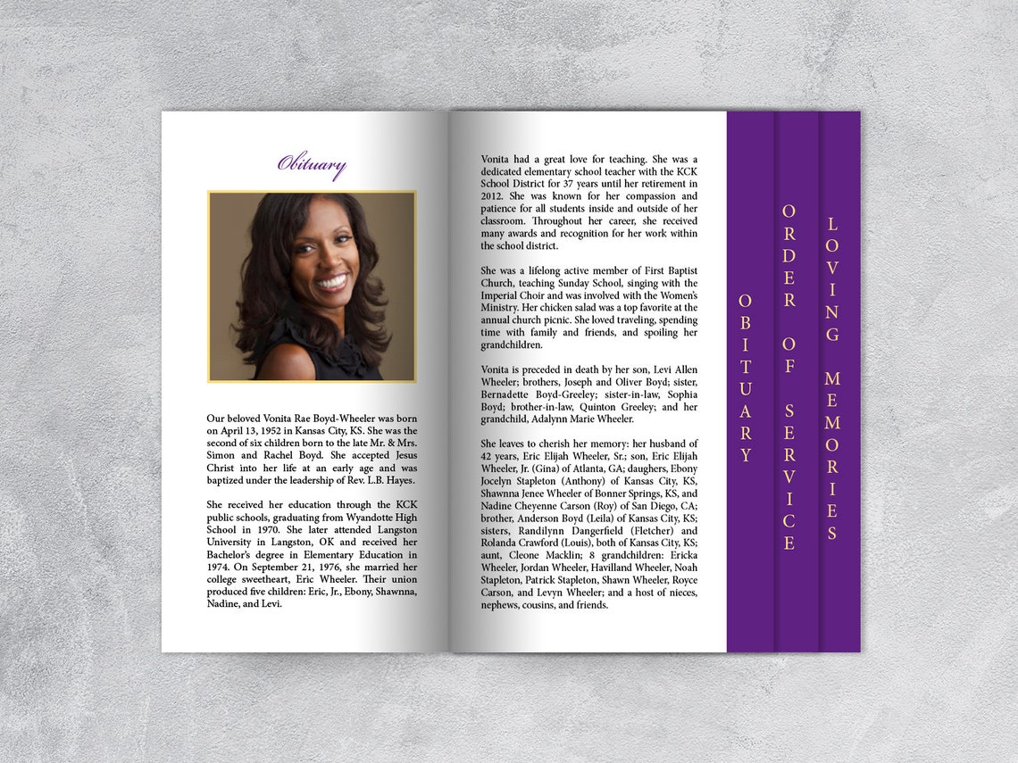 Purple and Gold Clouds Graduated Fold Funeral Program Template | Etsy