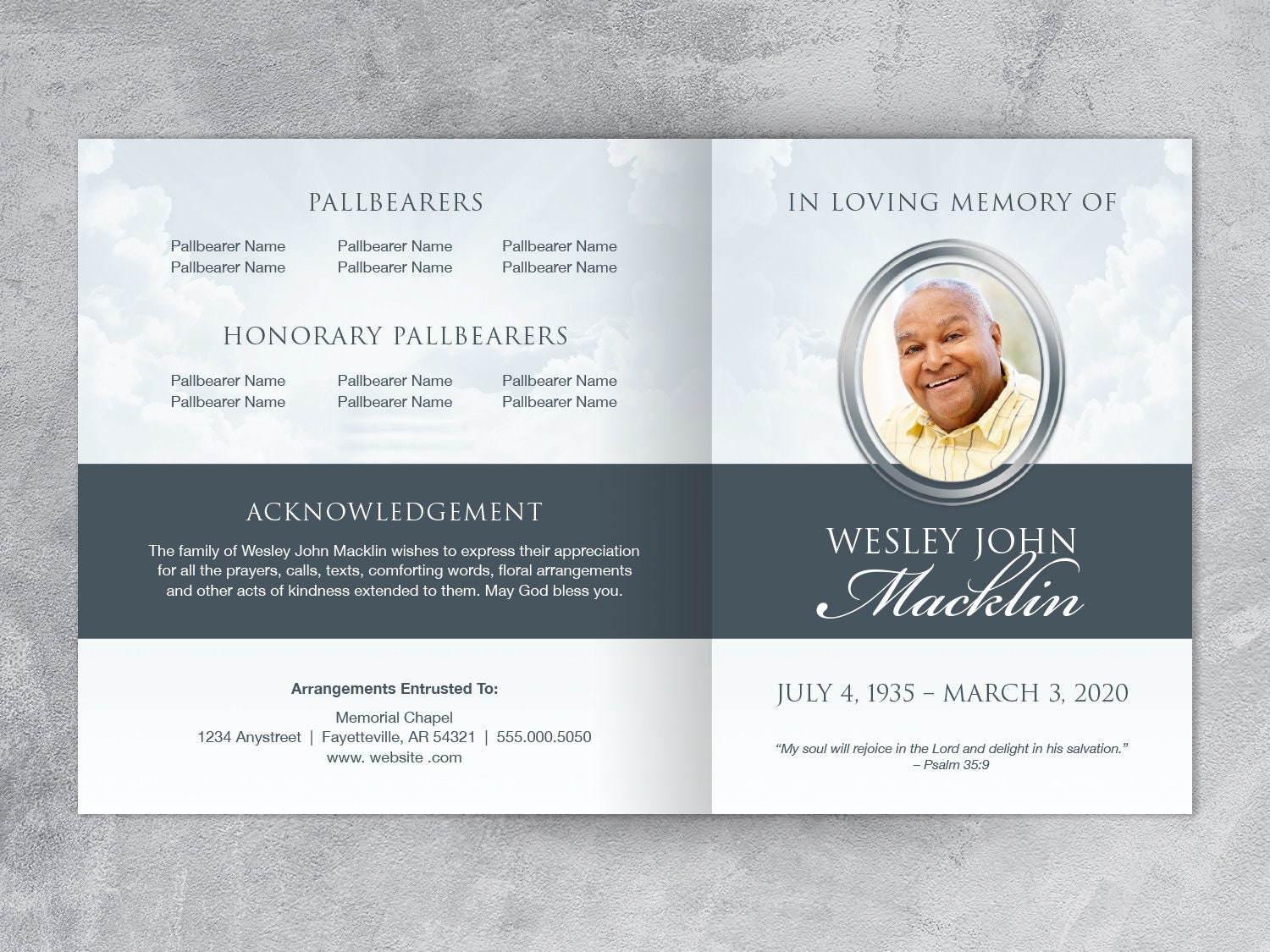 Charcoal Gray Funeral Program Template Graduated Fold - Etsy