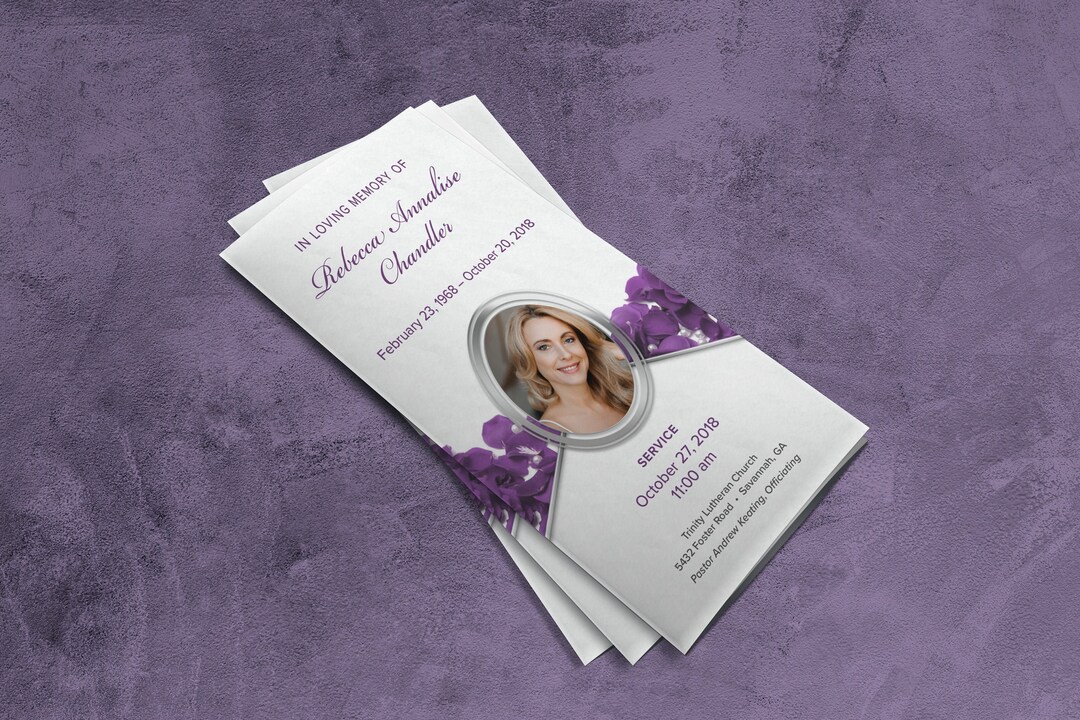 Purple Roses & Pearls Trifold Funeral Program Template | 8.5 X 14 ...