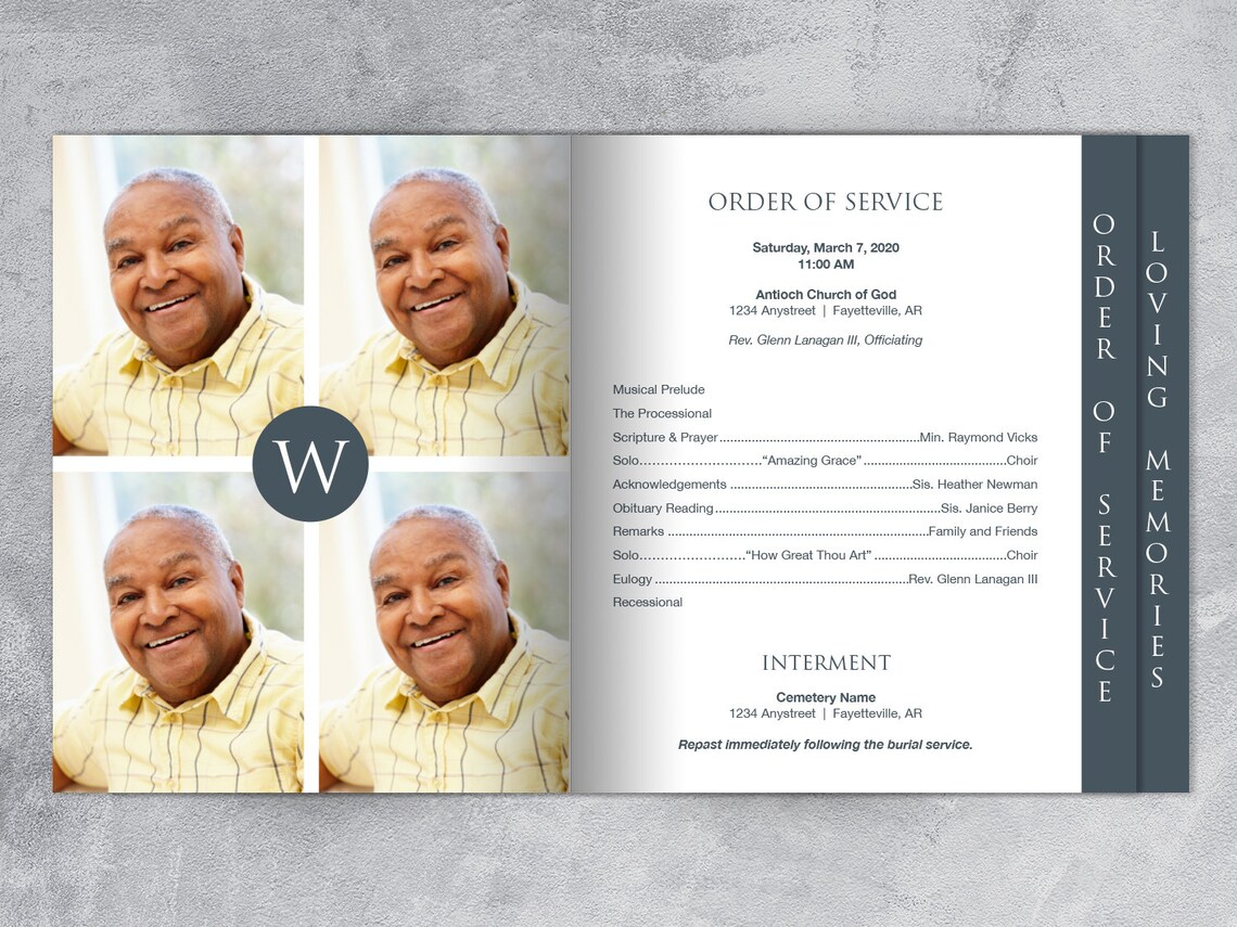 Charcoal Gray Funeral Program Template: Graduated Fold, 8 Pages, 8.5x14 ...