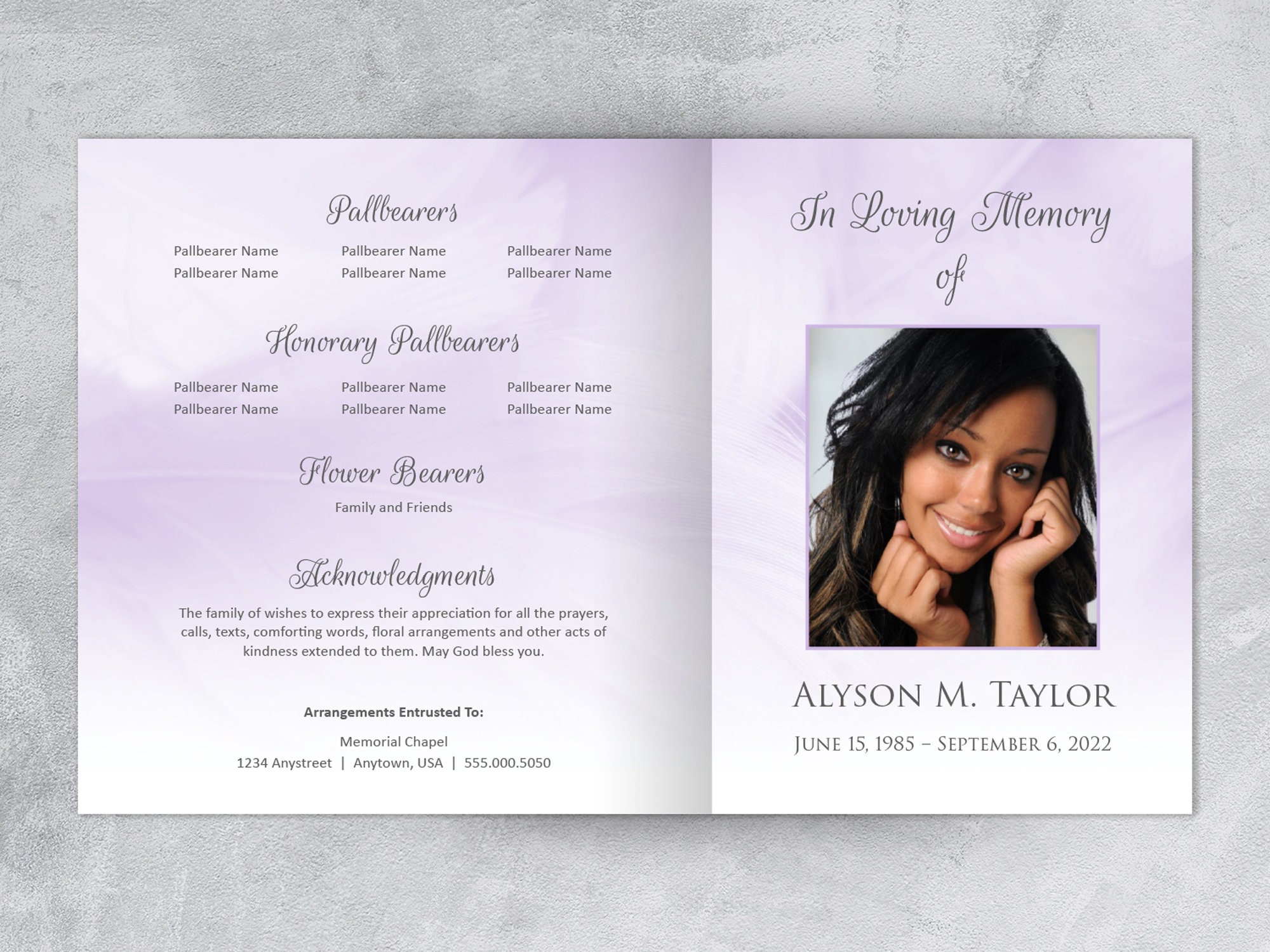Lavender Funeral Program Template Graduated Fold Apple - Etsy