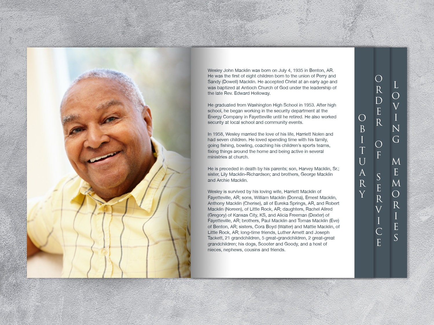 Charcoal Gray Funeral Program Template: Graduated Fold, 8 Pages, 8.5x14 ...