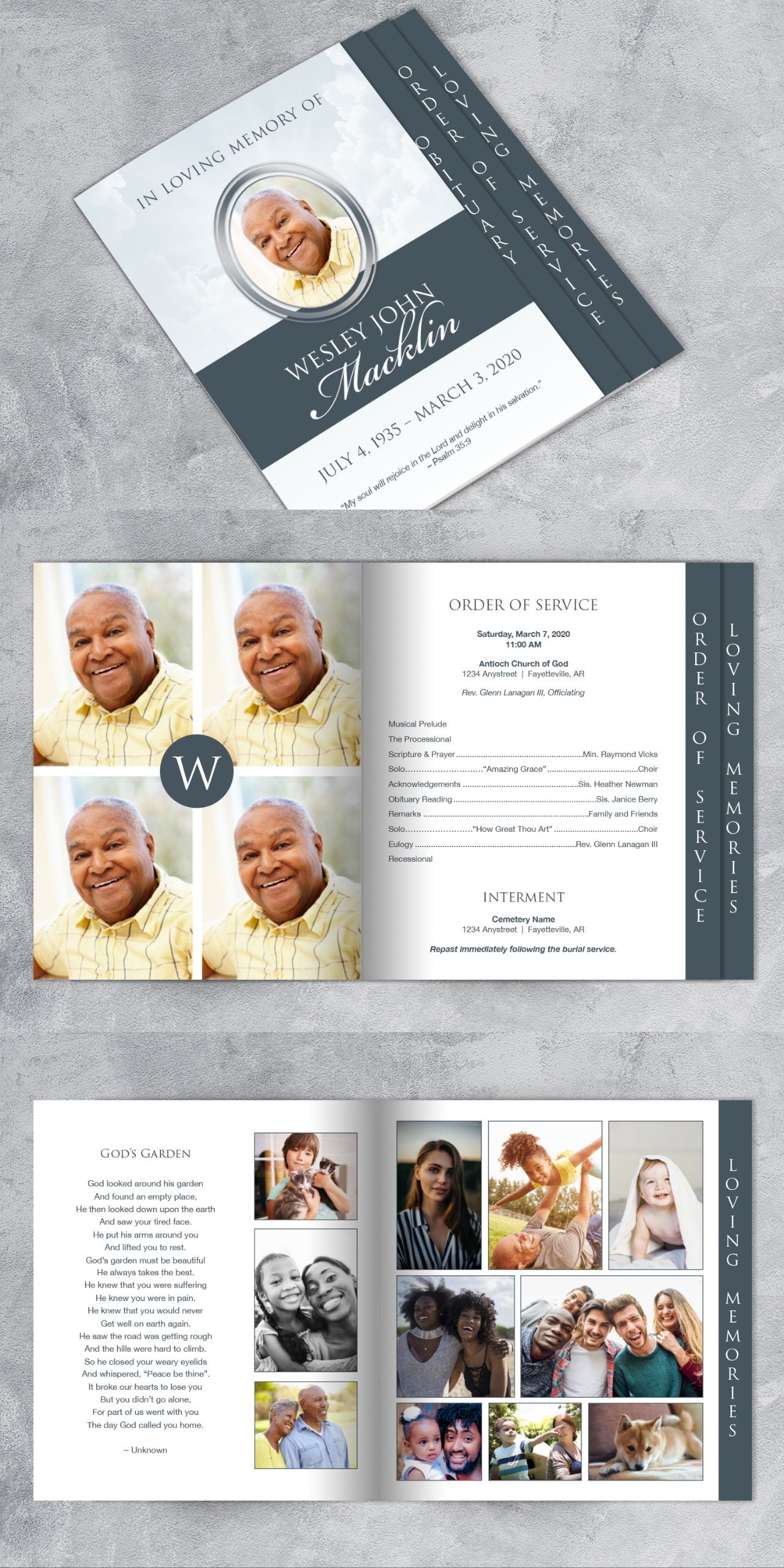 Charcoal Gray Funeral Program Template: Graduated Fold, 8 Pages, 8.5x14 ...