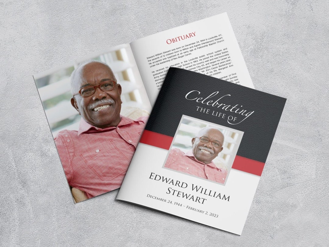 Black and Red Funeral Program Booklet Template 8pg 11x17 | Canva ...