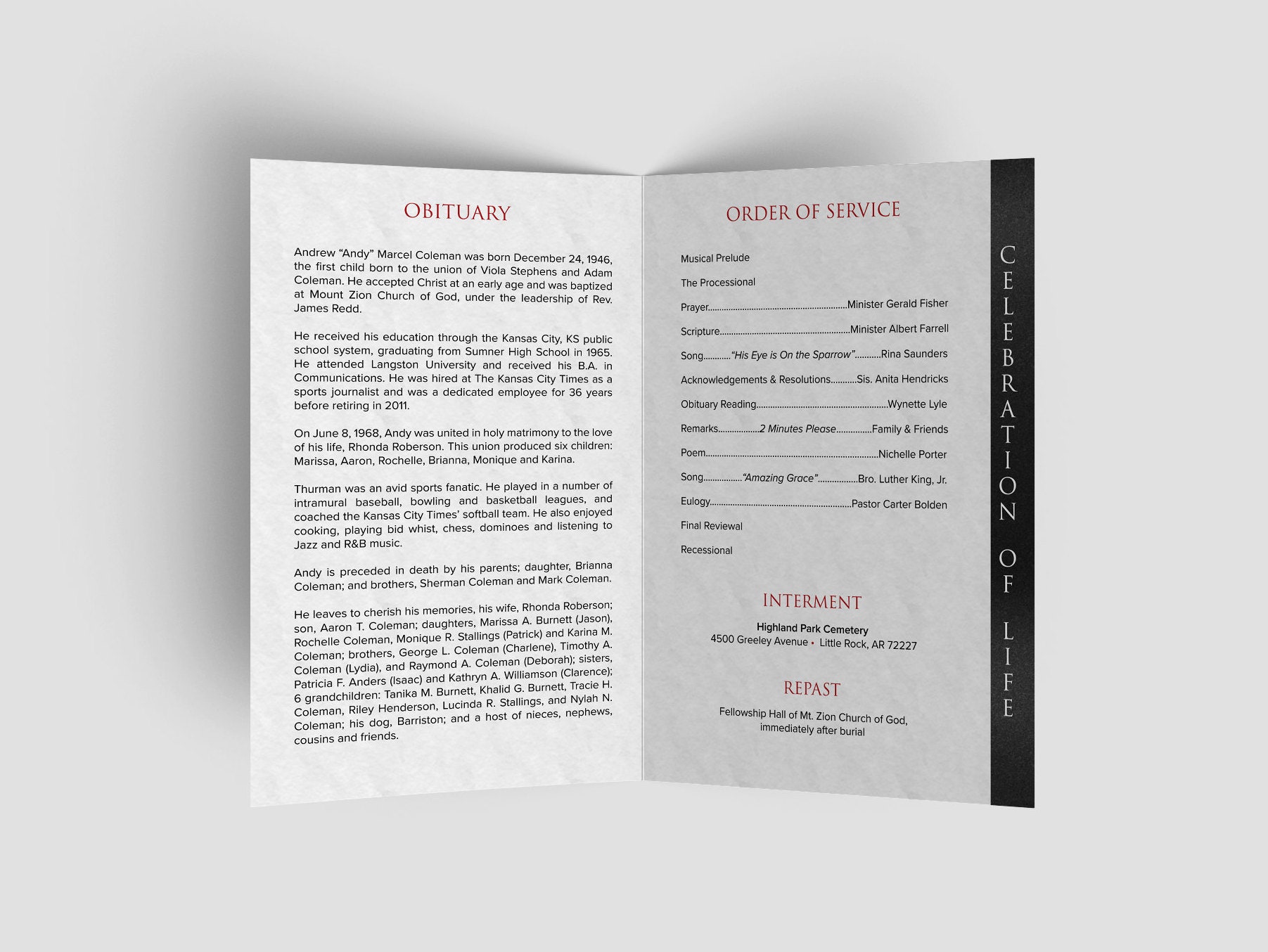 Funeral Program Template Graduated Fold 8.5 x 11 | Etsy