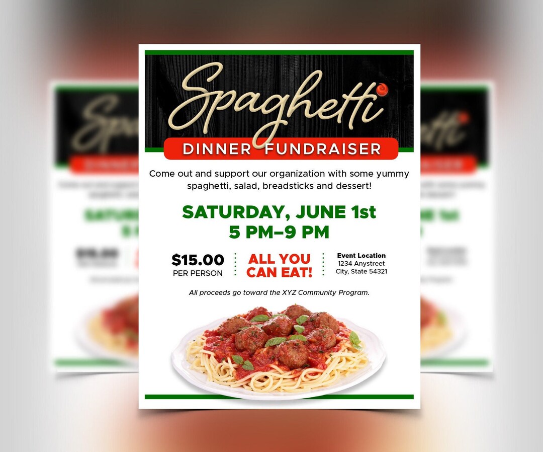 Spaghetti Dinner Flyer Template – 8.5 X 11 | Canva | Apple Pages | MS ...