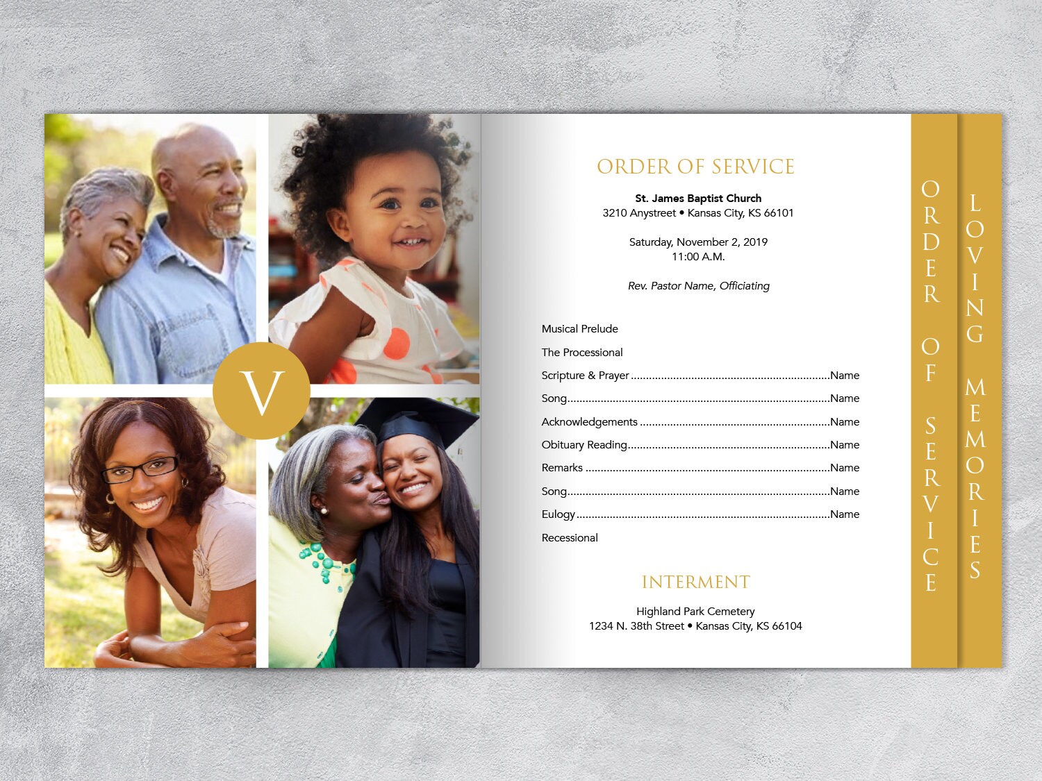 Gold & White Floral Funeral Program Template: Graduated Fold, 8-pages ...