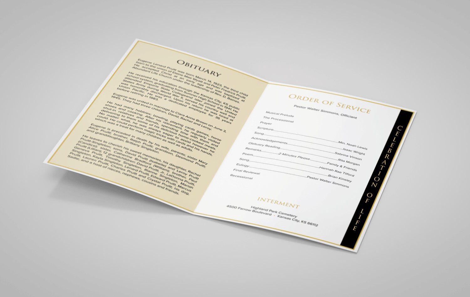 Funeral Program Template Graduated Fold Black and Gold - Etsy