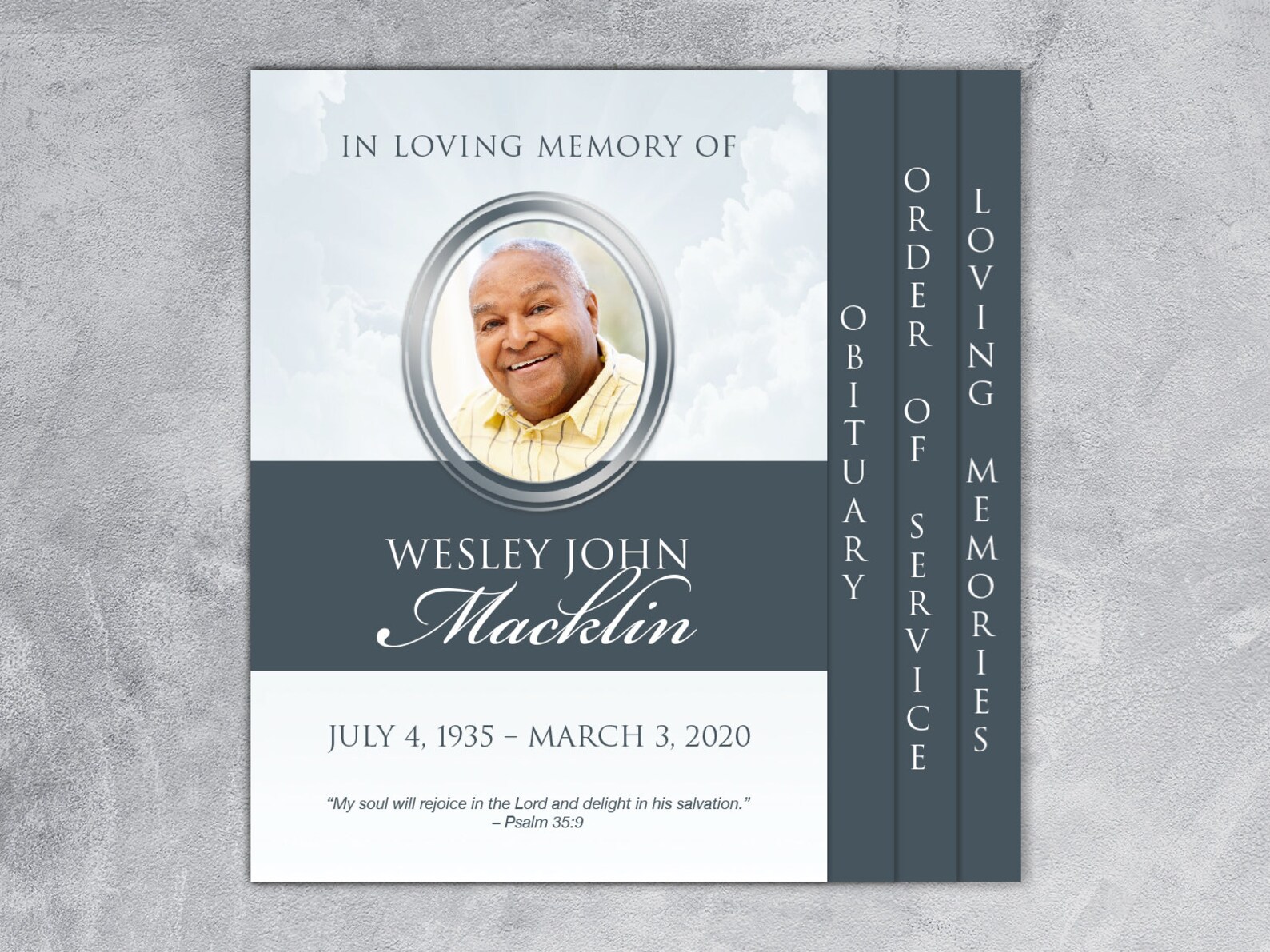 Charcoal Gray Funeral Program Template Graduated Fold - Etsy