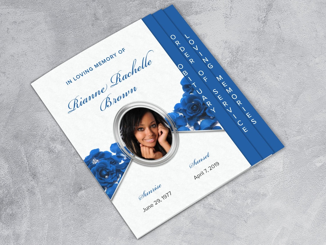Blue Roses Funeral Program Template Graduated Fold Apple - Etsy