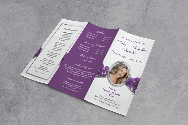 Purple Roses & Pearls Trifold Funeral Program Template 8.5 X - Etsy