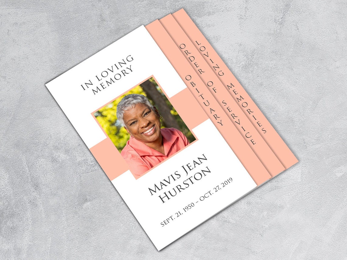 Peach Funeral Program Template: Graduated Fold, 8 Pages, 8.5x11 (MS ...