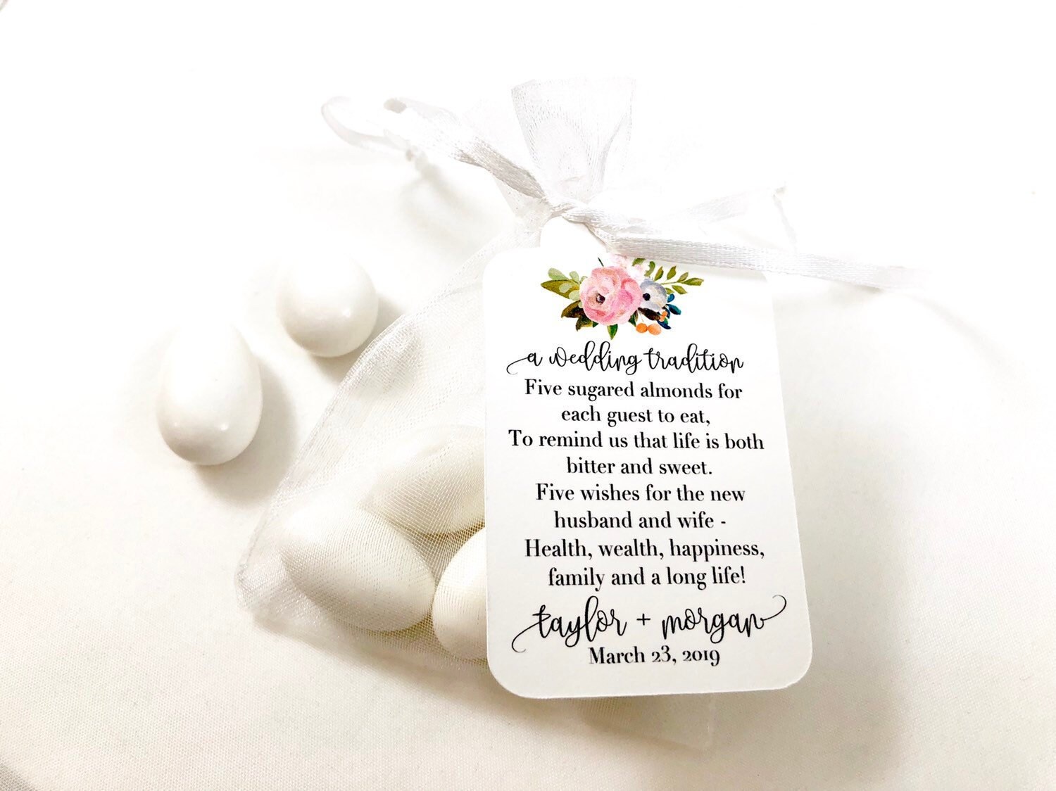 Jordan Almonds Italian Wedding Custom Favor Tags, Five Wishes Wedding ...