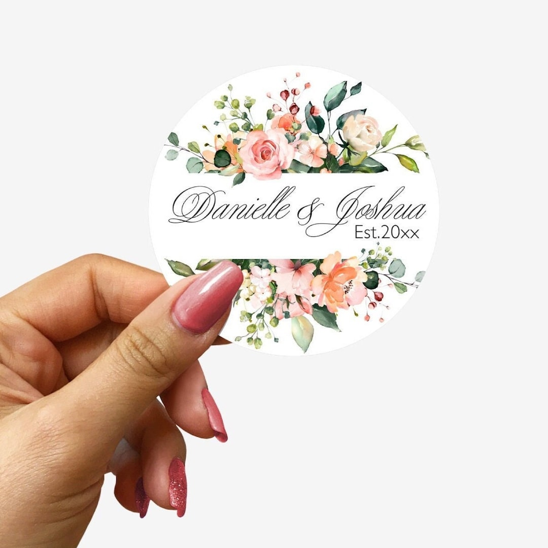 Round Floral Wedding Guest Party Favors Stickers, Custom Cookie Labels ...