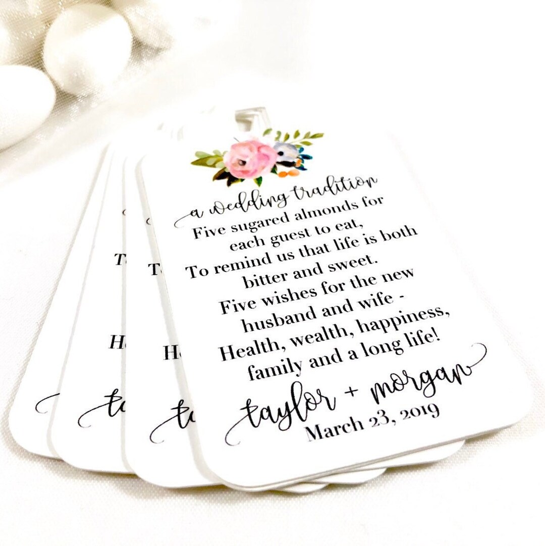 Jordan Almonds Italian Wedding Custom Favor Tags, Five Wishes Wedding ...