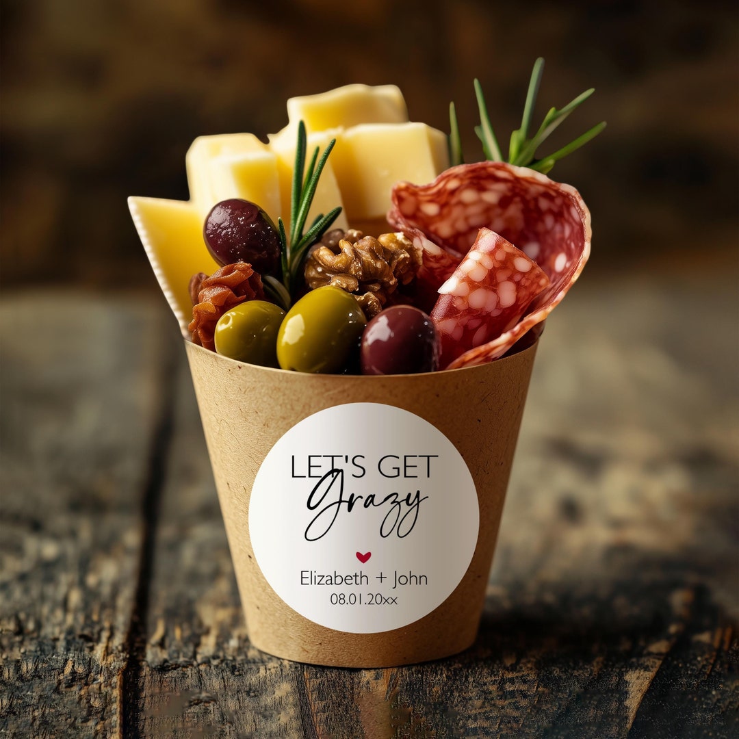 Wedding Charcuterie Cups Round Labels, Custom Stickers Let's Get Grazy ...