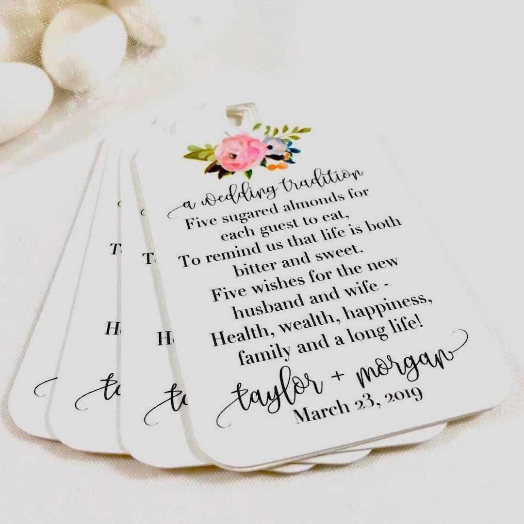 Jordan Almonds Italian Wedding Custom Favor Tags, Five Wishes Wedding ...