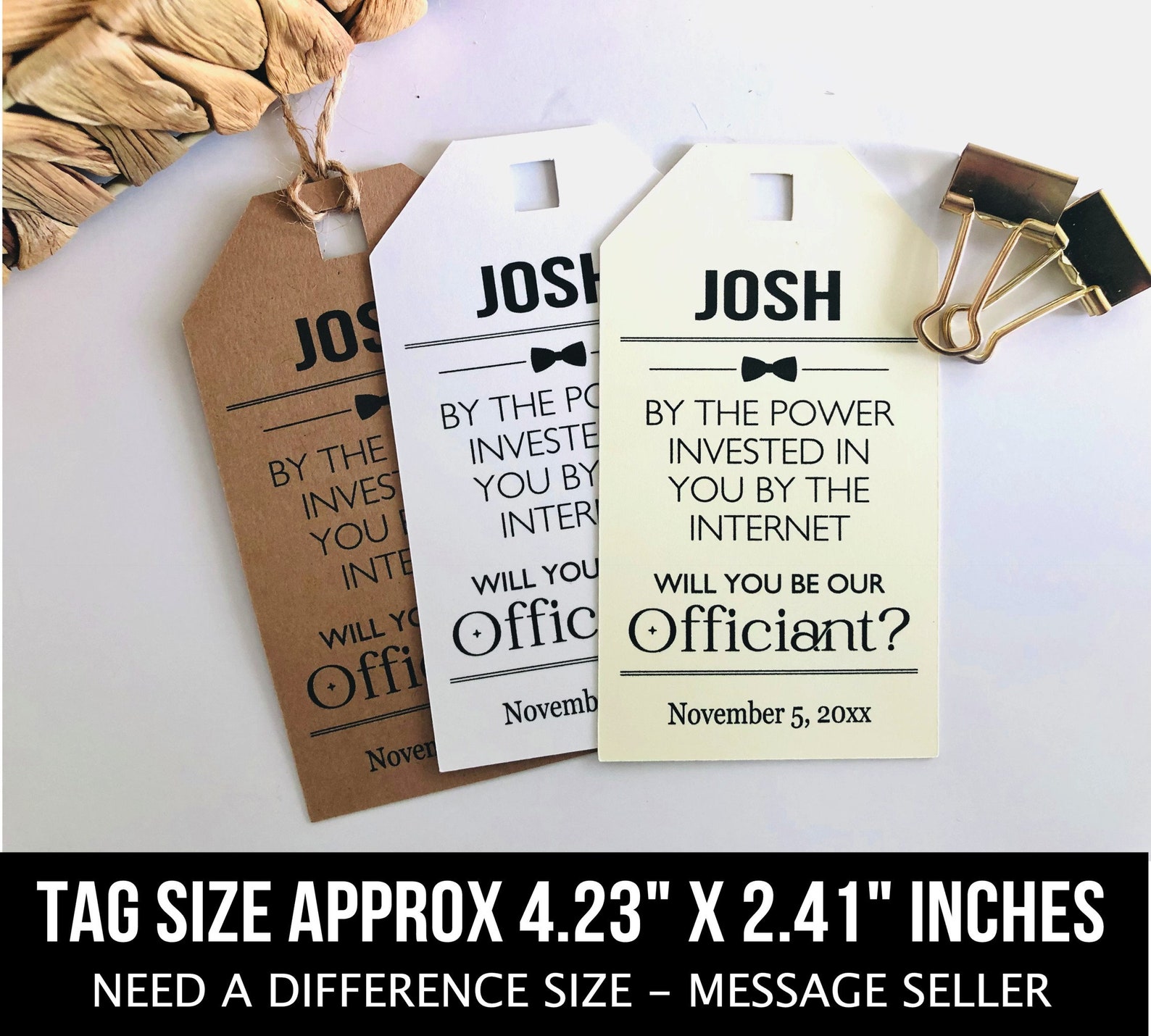 Custom Wedding Officiant Proposal Box Gift Hang Tags Will You | Etsy