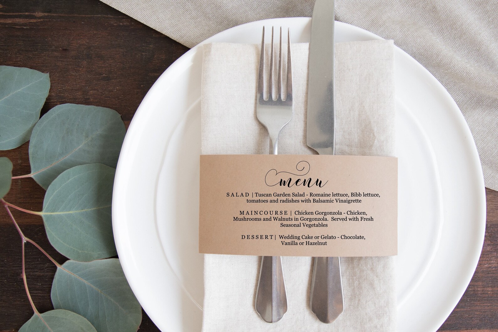 Rustic Wedding Printable Dinner Menu Card Template Napkin - Etsy