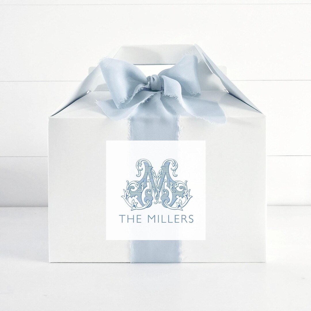 Monogram Wedding Crest Custom Stickers, Classic Wedding Square Labels ...
