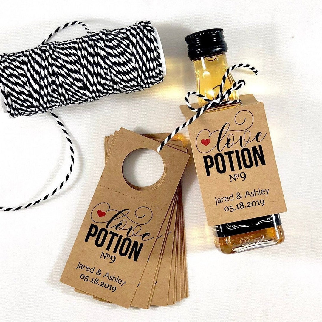 Wedding Drink Tags for Guest Favors, Love Potion Mini Bottle Tags (set ...
