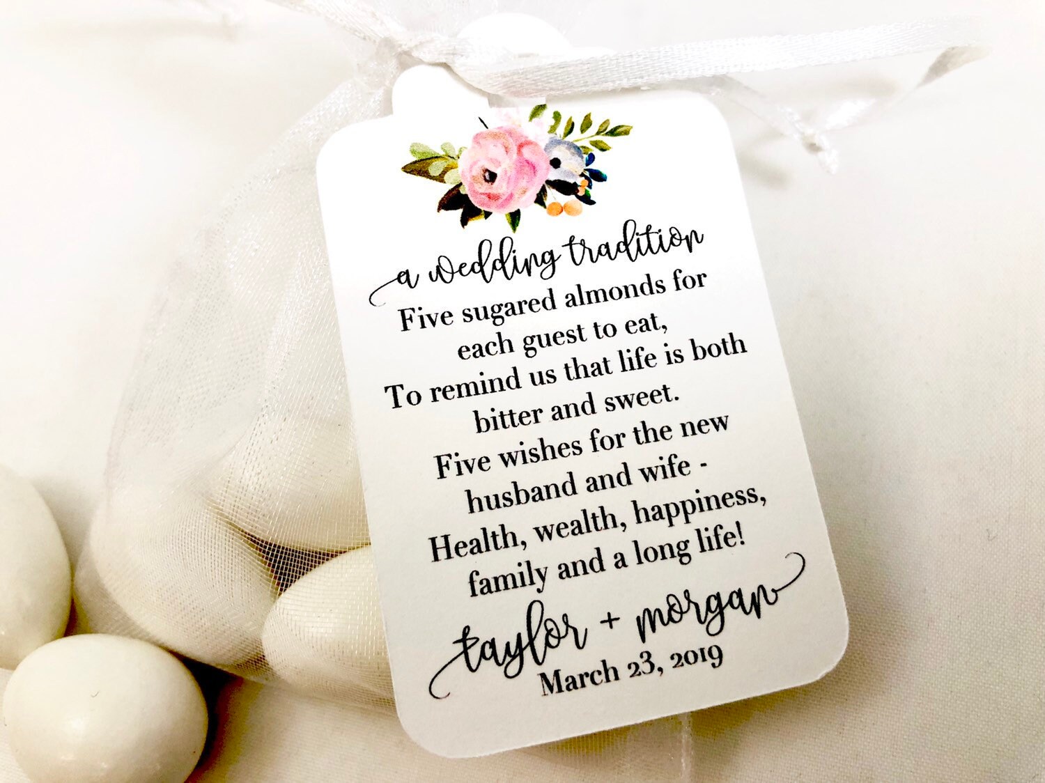 Jordan Almonds Italian Wedding Custom Favor Tags, Five Wishes Wedding ...