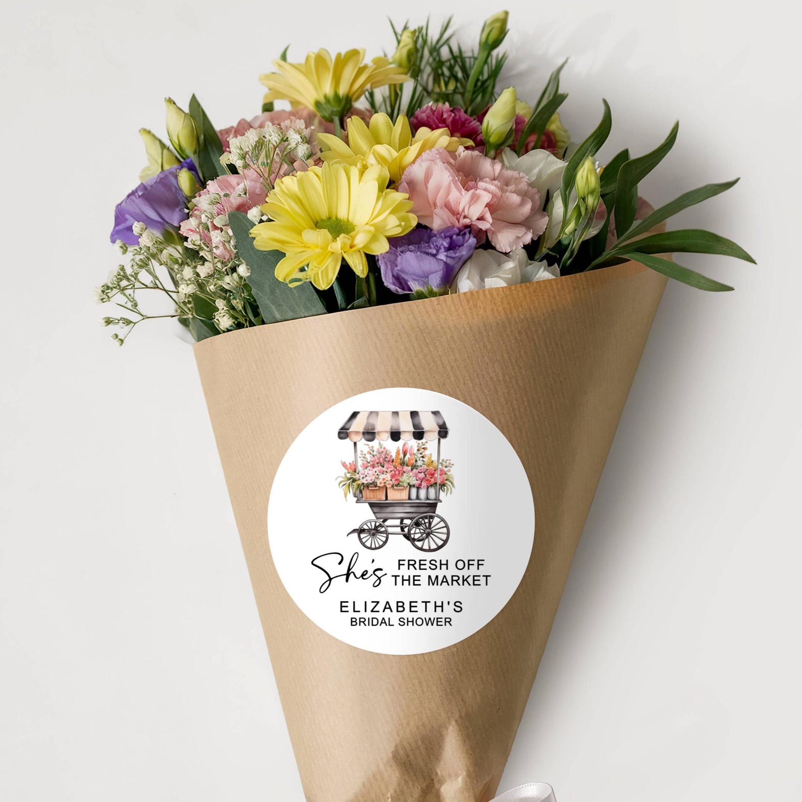 Shes Fresh off the Market Flowers Custom Stickers, Floral Bridal Shower ...