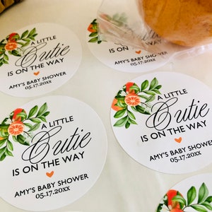 Little Cutie Orange Baby Shower Party Favors, Circle Stickers for ...
