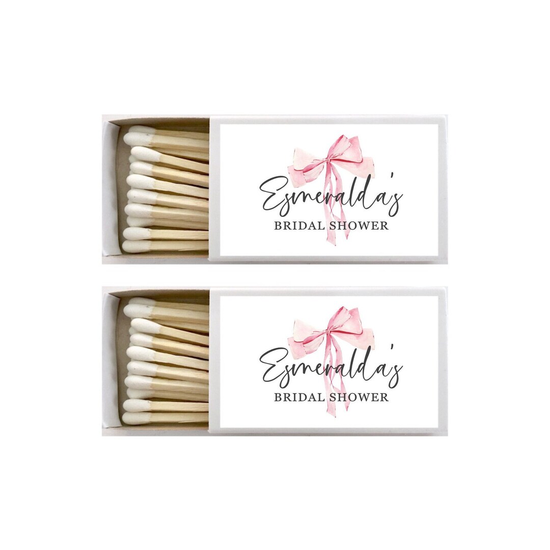 Custom Matches Bridal Shower Favors, Pink Bow Matchboxes With ...