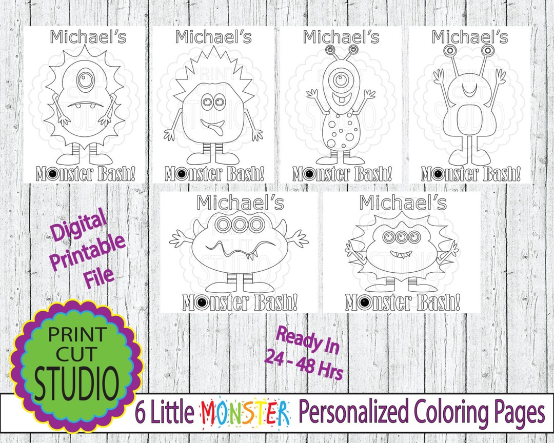 6 Little Monster Themed Coloring Pages - Personalized - Printable ...