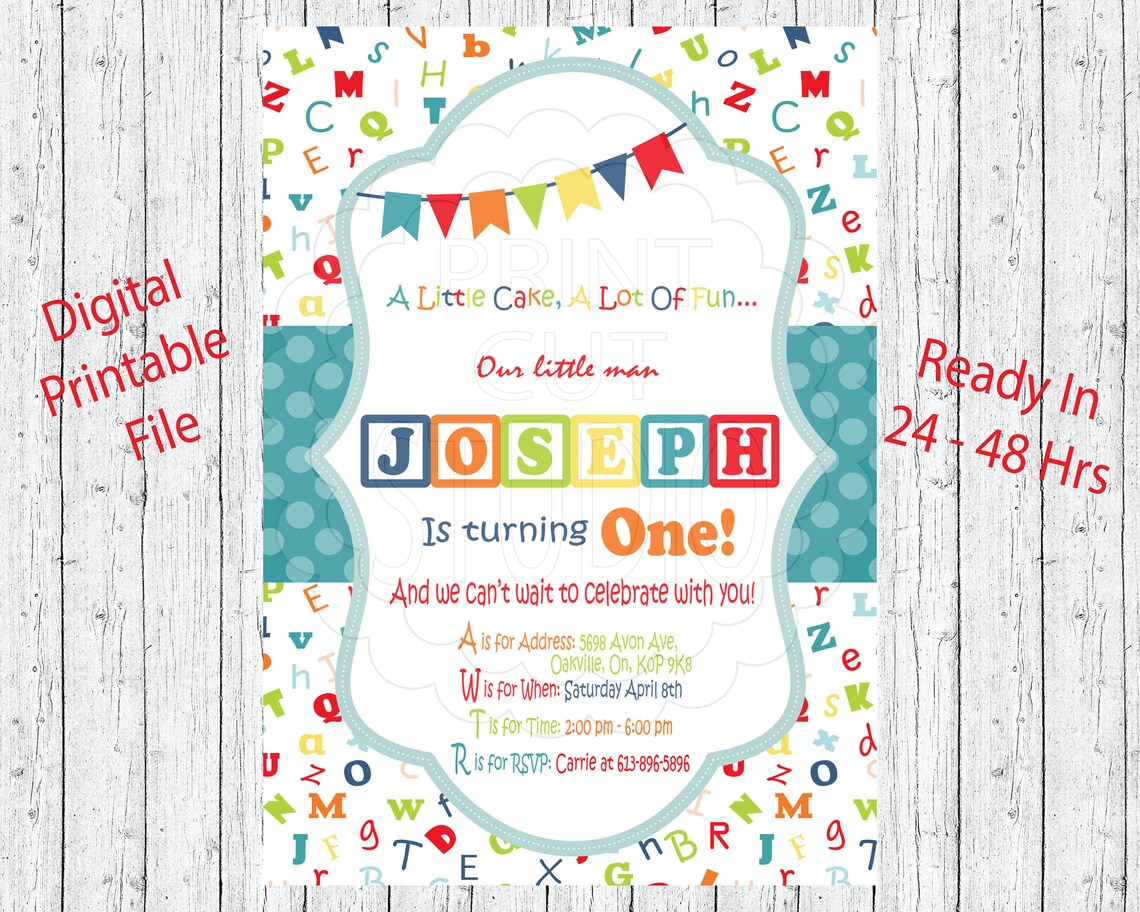 ABC Alphabet Birthday Invitation: Baby Blocks Theme (digital File) - Etsy