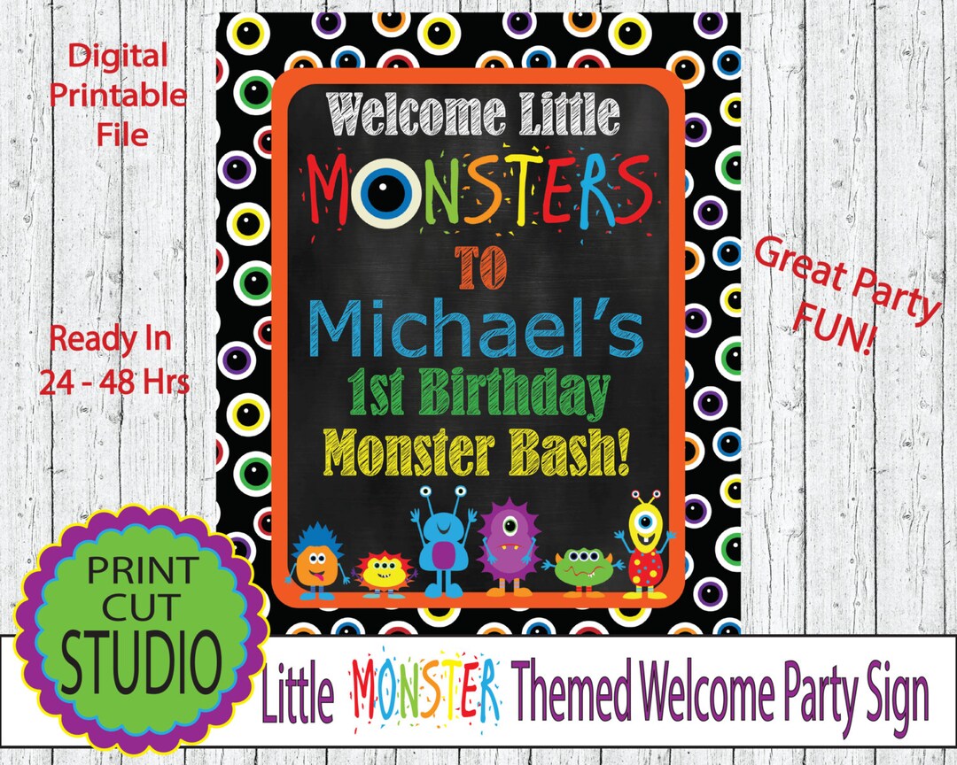 Little Monster Themed Birthday Welcome Party Sign Personalized ...
