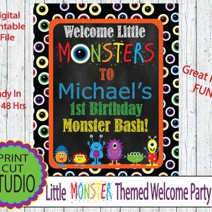 Little Monster Themed Birthday Welcome Party Sign Personalized ...