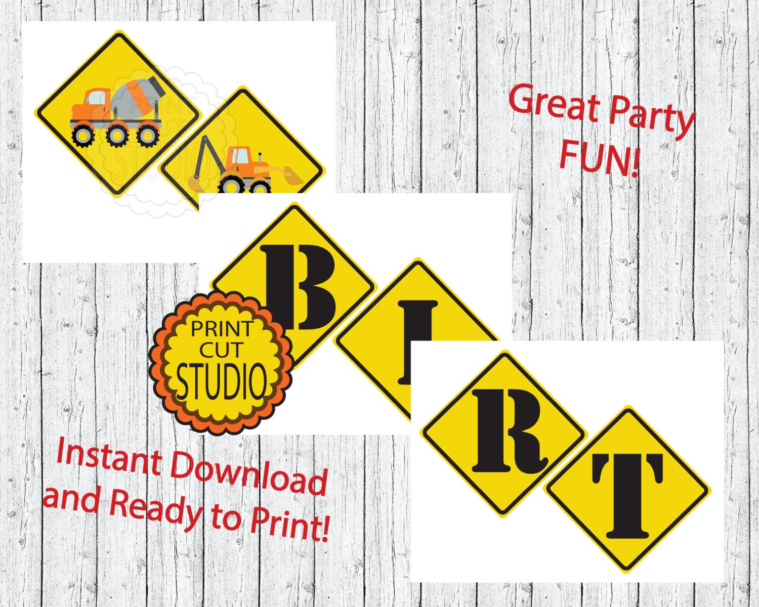 Construction Themed Happy Birthday Banner INSTANT DOWNLOAD - Etsy