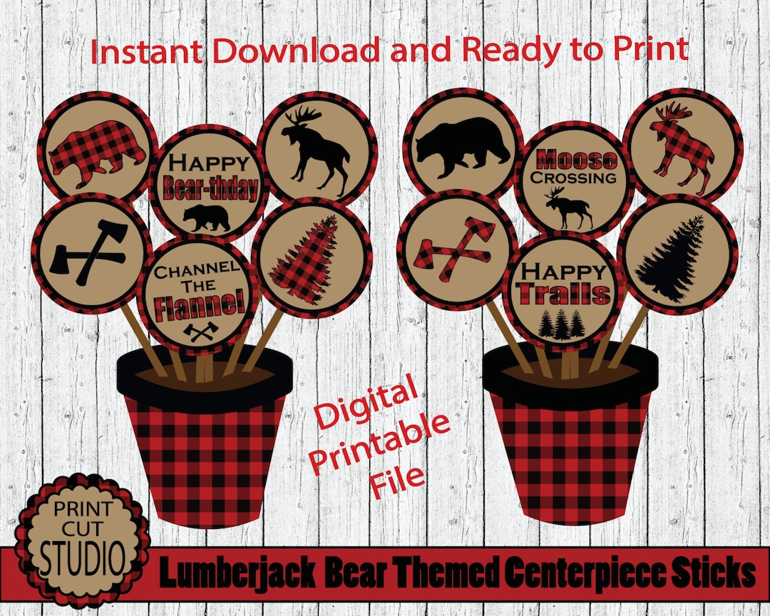 Lumberjack Themed Centerpiece Sticks - INSTANT DOWNLOAD - Printable ...