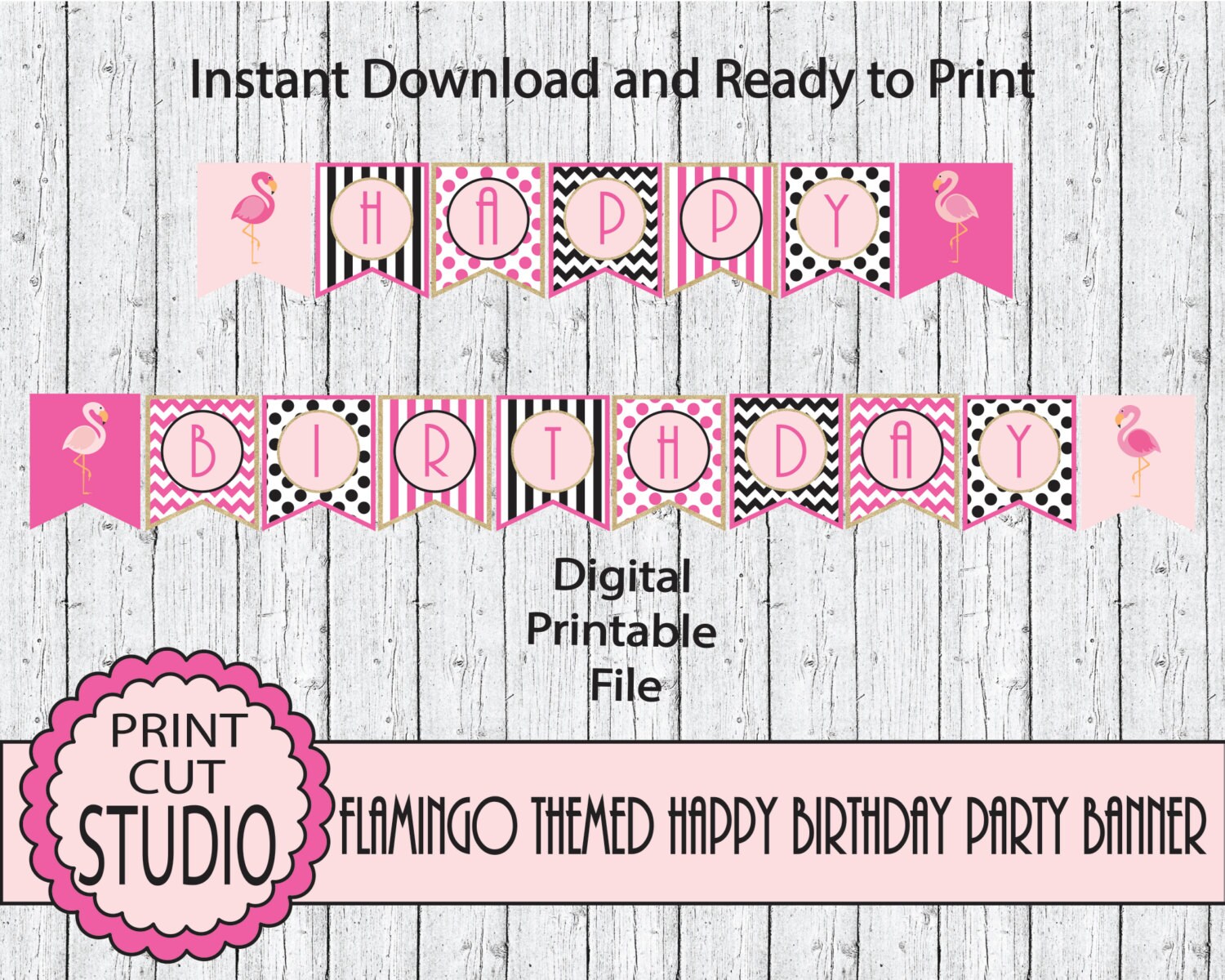 Pink Flamingo Themed Happy Birthday Party Banner INSTANT - Etsy