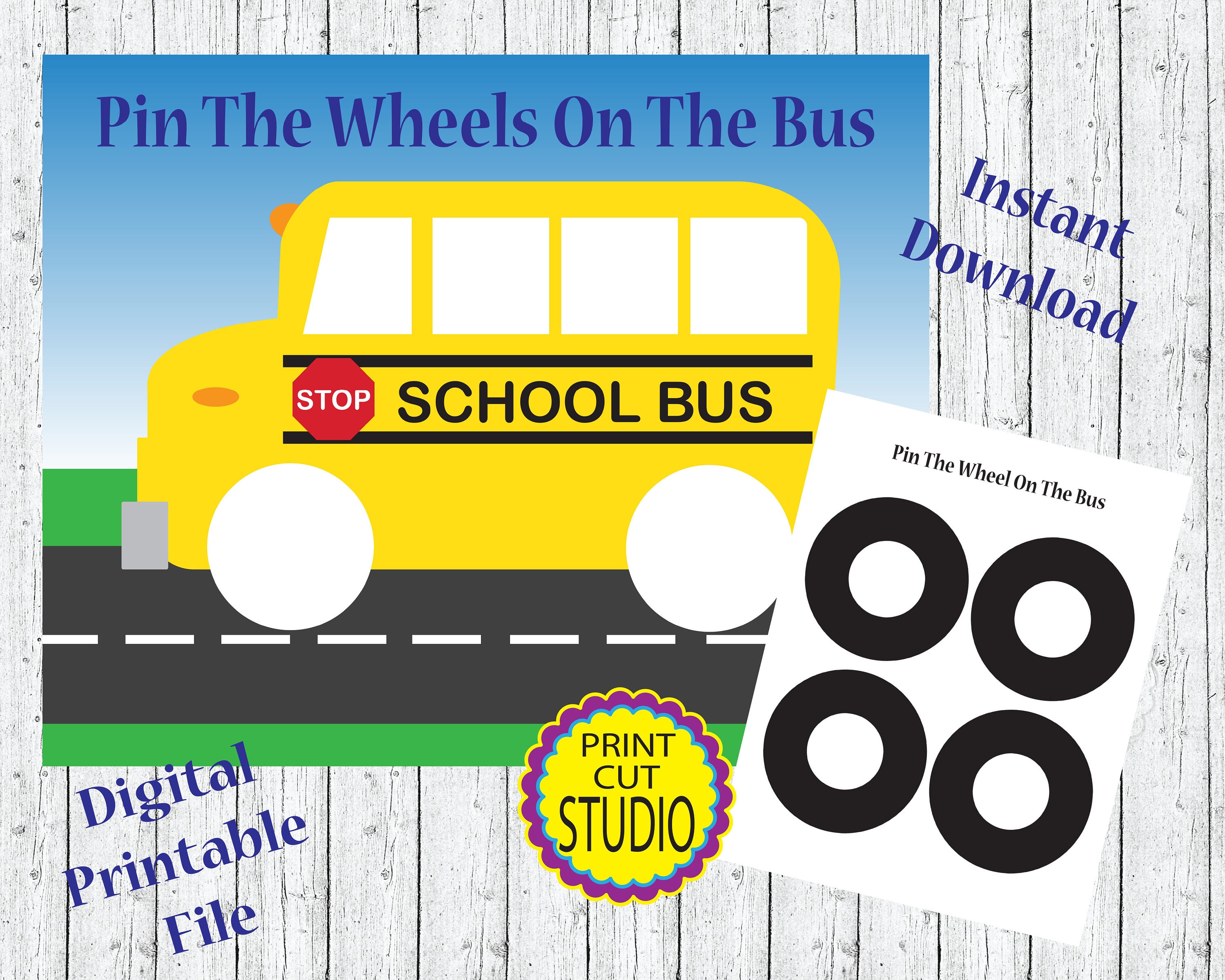 Pin the Wheel on the Bus Party Game - INSTANT DOWNLOAD - Printable ...
