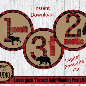 Lumberjack Themed Monthly Photo Stickers - Includes Nb, 1-3 Weeks, 1-12 ...