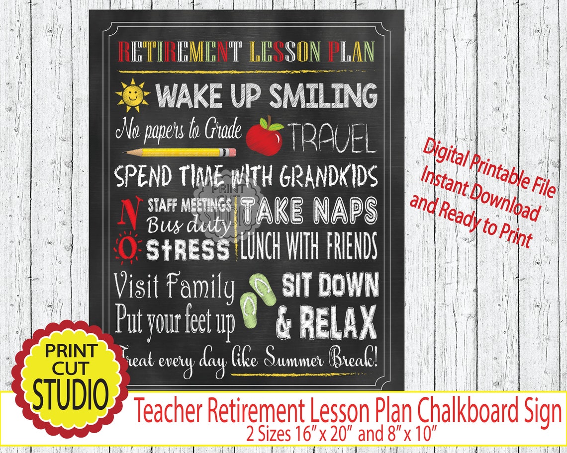Teacher Retirement Lesson Plan Sign: Chalkboard Style (digital Download ...