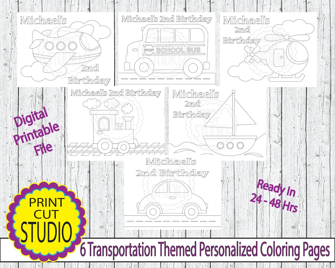 Personalized Transportation Coloring Pages: Plane, Train, Car (digital ...