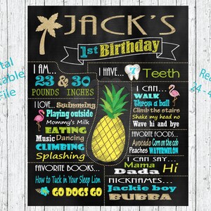 Pineapple Chalkboard Milestone - Tropical Flamingo Theme (personalized ...