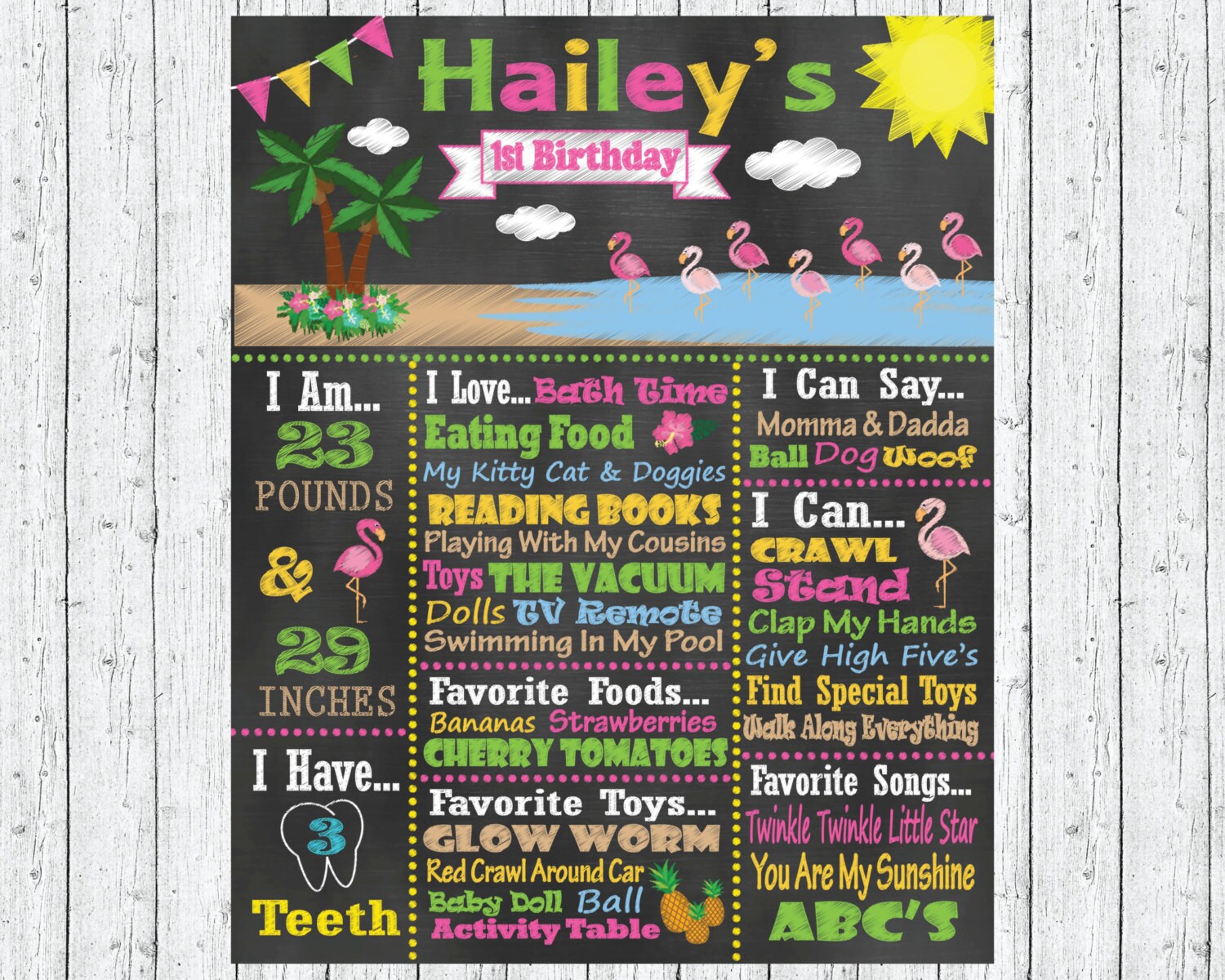 Pink Flamingo Themed Chalkboard Milestones Personalized Printable ...