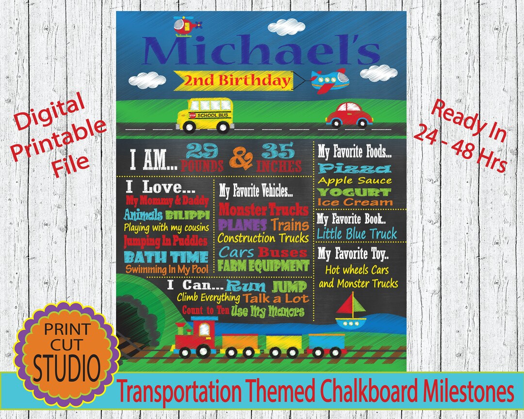 Transportation Chalkboard Milestone Sign: Personalized Printable ...