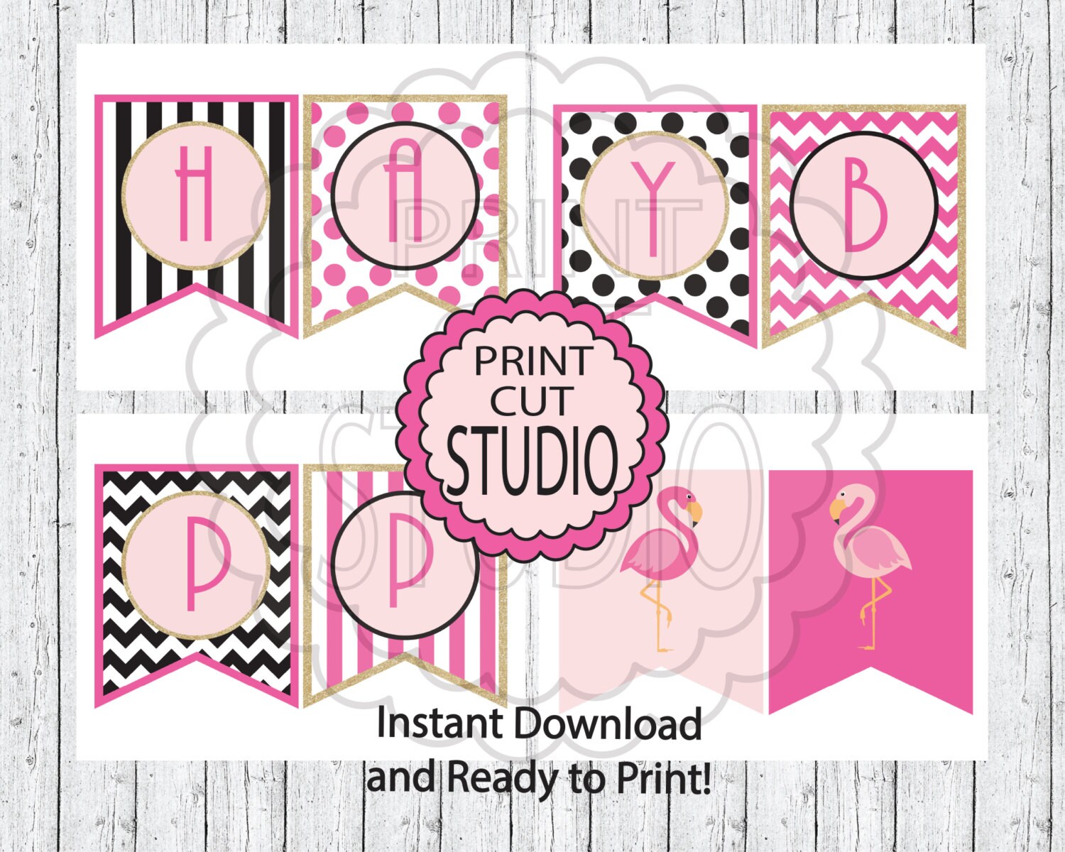 Pink Flamingo Themed Happy Birthday Party Banner INSTANT - Etsy