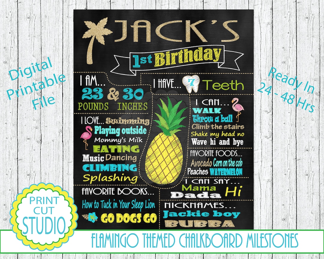 Pineapple Chalkboard Milestone - Tropical Flamingo Theme (personalized ...